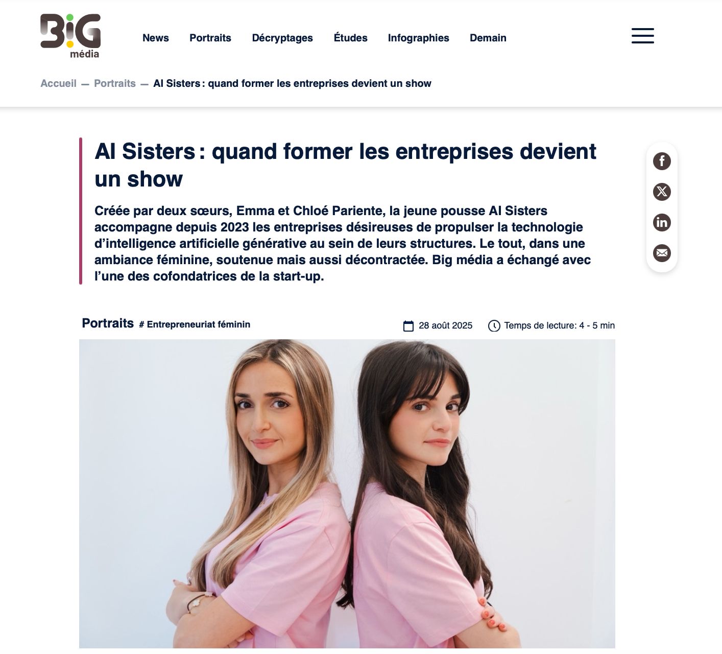 Bpifrance met en avant AI Sisters et sa méthode pour intégrer l ...